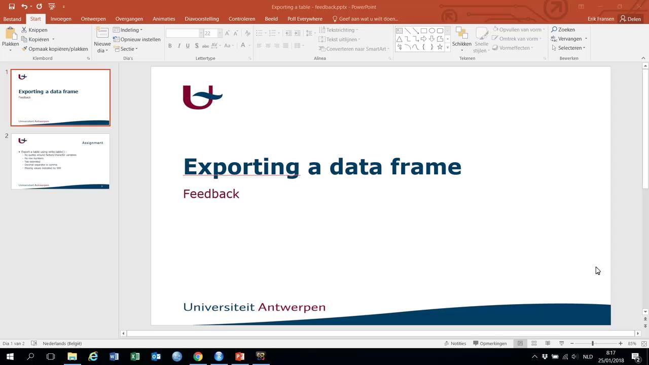 Exporting a data frame - feedback